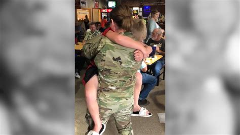 Military Mom Comes Home And Son Cant Stop Hugging Her