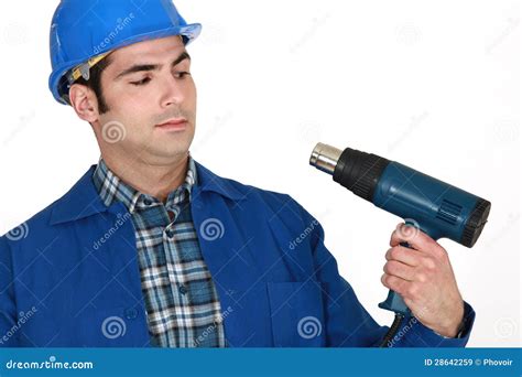 Man Holding Heater Stock Image Image Of Appliance Blow 28642259