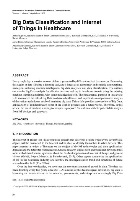 Pdf Big Data Classification And Internet Of Things In Healthcare