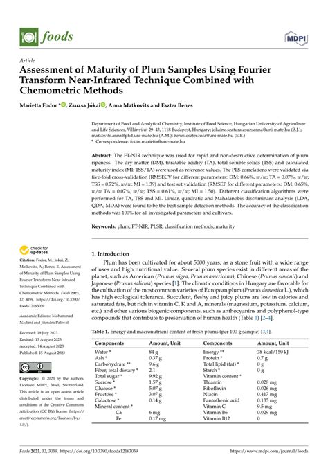 Pdf Assessment Of Maturity Of Plum Samples Using Fourier Transform Near Infrared Technique