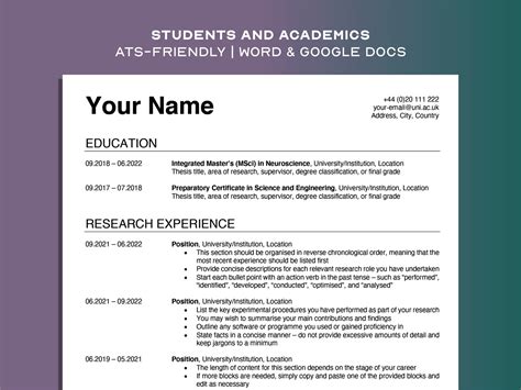 Academic CV Template Master Phd Application Babes Researchers Graduate Postgraduate