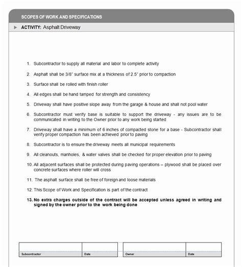 Scope Of Work Example Construction