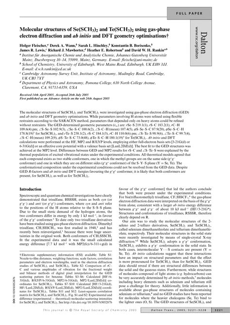 Pdf Molecular Structures Of Sesch32 And Tesch32 Using Gas Phase Electron Diffraction