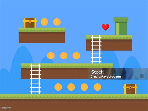 오래된 복고풍 비디오 게임 배경 플랫폼 아케이드 게임 디자인 비디오 게임에 대한 스톡 벡터 아트 및 기타 이미지 비디오 게임