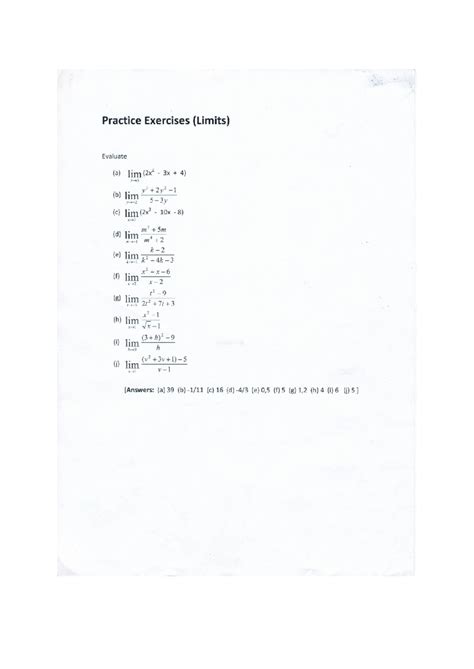 Stfm125 Practice Exercises Limits Of Functions 2024 Practice