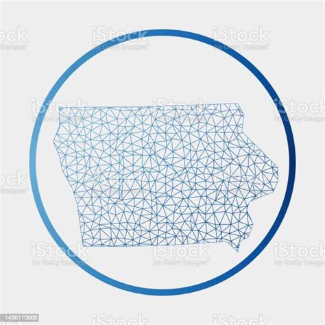 아이오와 아이콘입니다 미국 국가의 네트워크 지도입니다 그라디언트 링이 있는 둥근 아이오와 표지판 기술 인터넷 네트워크 통신 개념