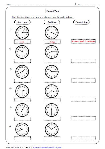 elapsed time worksheets