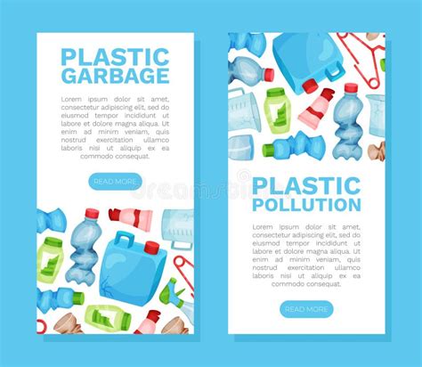 Plastic Garbage And Trash Banner Design With Bottle And Objects Vector Template Stock Vector