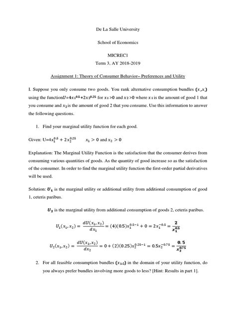 Assignment 1 V24 Pdf Utility Marginal Utility