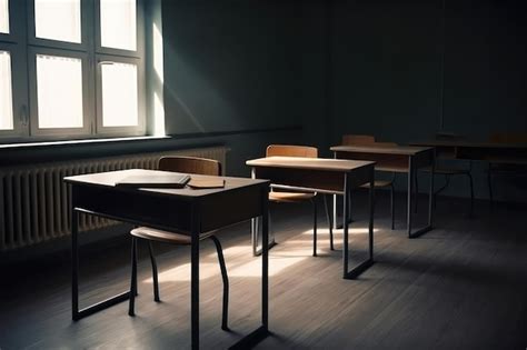 Premium Ai Image Back To School Concept Empty Table In Classroom Ai