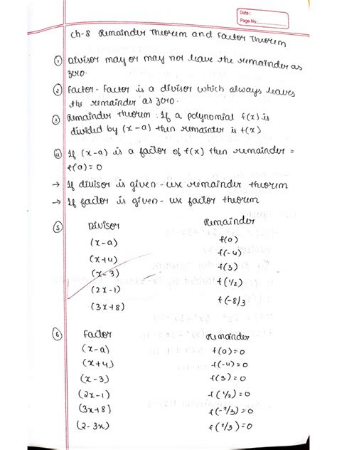 Remainder Theorem And Factor Theorem Pdf