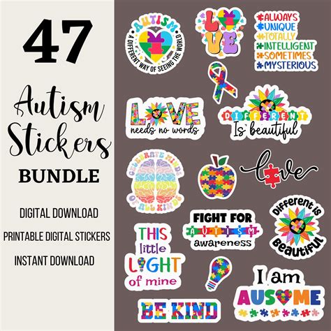 Autism Awareness Printable Stickersdesign Bundleprintable Stickers