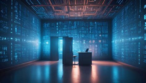 A Hightech Digital Fortress With Blue Glowing Walls Made Of Binary Code Surrounded By Firewalls