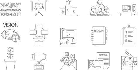 프로젝트 관리 기호입니다 사업 계획 프로세스 웹 Crm 시스템 작업 계획 및 전략 벡터 선 사진 데이터에 대한 스톡 벡터 아트