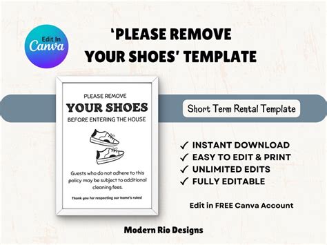 Please Remove Your Shoes Printable Template Sign Instant Download