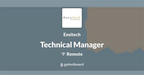 Technical Manager At Ensitech Remote Work From Home Get On Board