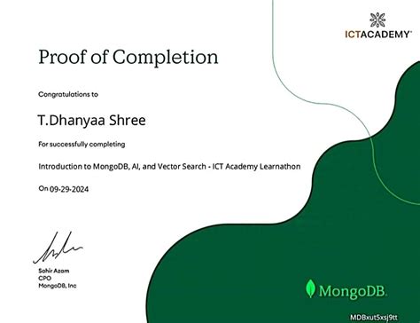 Excited To Have Completed The Introduction To Mongodb Ai And Vector Search Course
