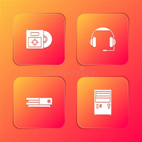 Set Cd Or Dvd Disk In Box Headphones Video Game Console And Computer