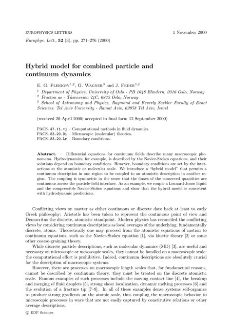 Pdf Hybrid Model For Combined Particle And Continuum Dynamics