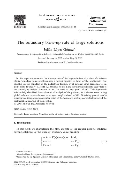 Pdf The Boundary Blow Up Rate Of Large Solutions