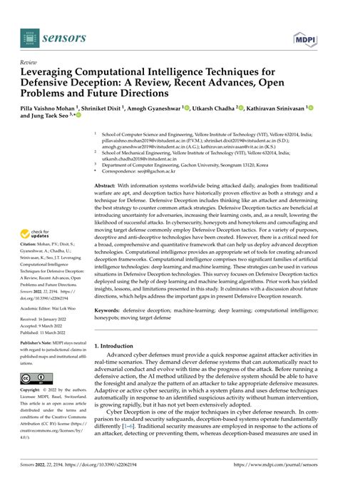 Pdf Leveraging Computational Intelligence Techniques For Defensive Deception A Review Recent