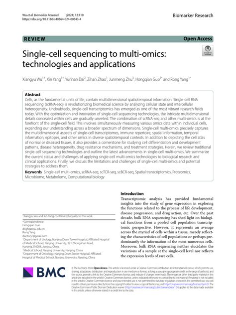 Single Cell Sequencing To Multi Omics Technologies And Applications Pdf Health Sciences