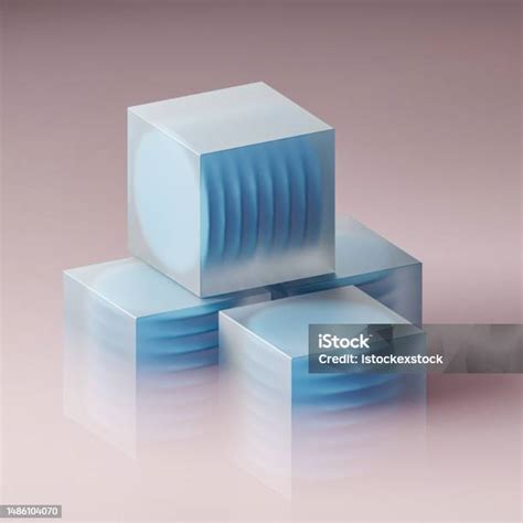 3d Rendering Clear Aqua Blue Glass Pedestals And Wavy Shape Divider