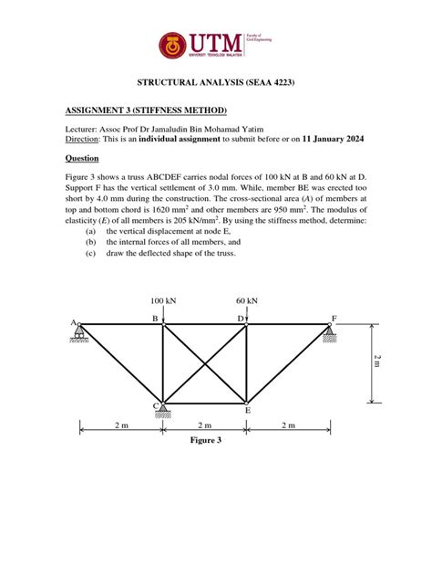 structure analysis assignment 3 stiffness method truss pdf