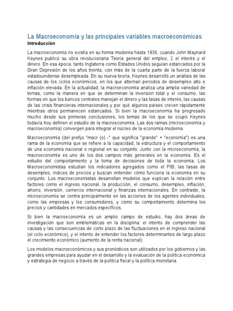 La Macroeconomía Y Las Principales Variables Macroeconómicas Pdf