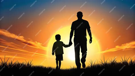 Emocional Día Del Padre Arte Padre E Hijo Tomados De La Mano Silueta Al