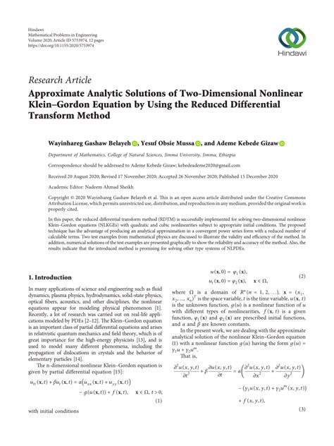 Pdf Approximate Analytic Solutions Of Two Dimensional Nonlinear Klein