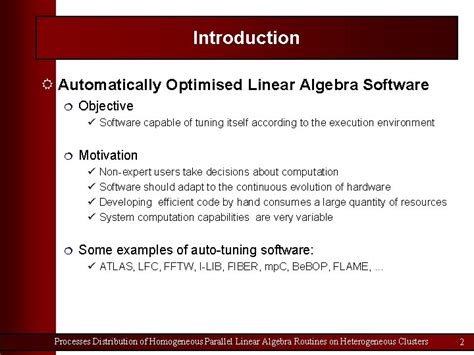 Processes Distribution Of Homogeneous Parallel Linear Algebra Routines