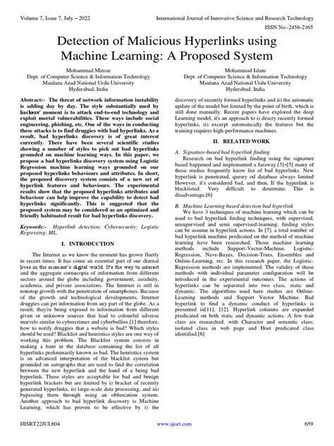 detection of malicious hyperlinks using machine learning a proposed