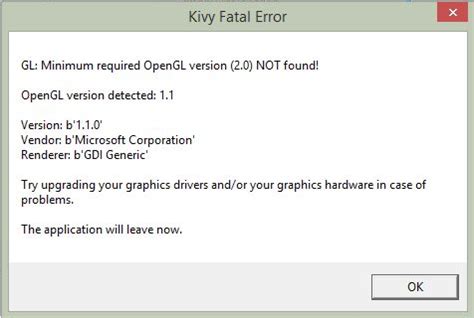 Python Kivy Does Not Detect OpenGL Stack Overflow