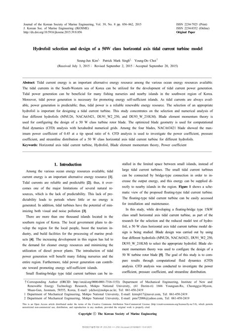 PDF Hydrofoil Selection And Design Of A W Class Horizontal Axis Tidal Current Turbine Model
