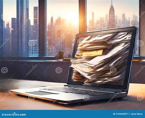 Overstuffed Laptop Computer Stock Illustration Illustration Of Papers