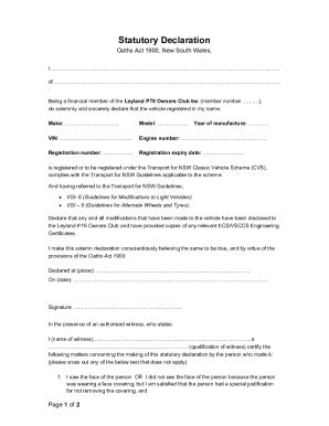 Fillable Online NSW Statutory Declaration Forms Communities And Justice Fax Email Print