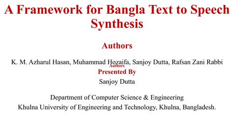 A Framework For Bangla Text To Speech Synthesis Ppt