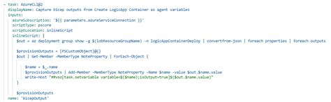 retrieving bicep output variables between yaml tasks wk integration