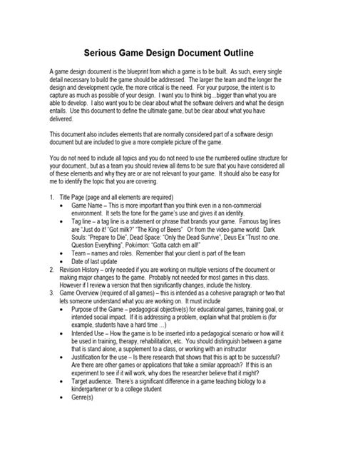 New Design Doc Template Pdf Plot Narrative Narrative