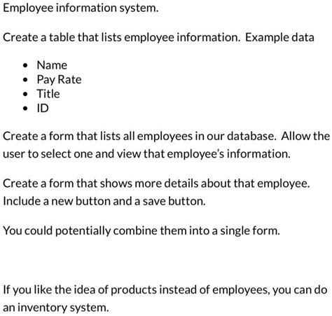 Employee Information System Create A Table That Lists Employee