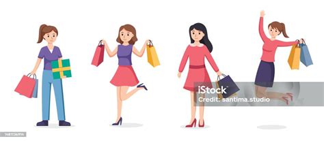 쇼핑하는 사람들 쇼핑백 벡터 일러스트 레이 션을 가진 사람들 가방에 대한 스톡 벡터 아트 및 기타 이미지 가방 걷기 고객 Istock