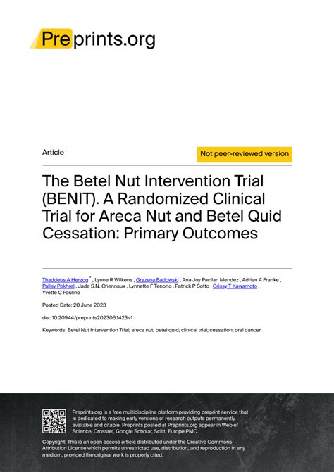Pdf The Betel Nut Intervention Trial Benit A Randomized Clinical Trial For Areca Nut And