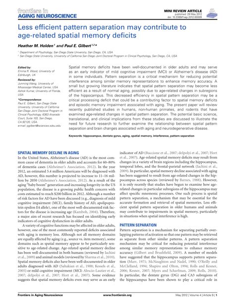 Pdf Less Efficient Pattern Separation May Contribute To Age Related