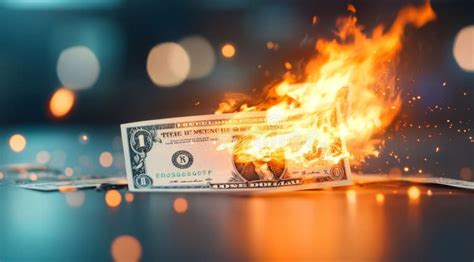 Dollar Bill Ignites In Flames Symbolizing Asset Instability And