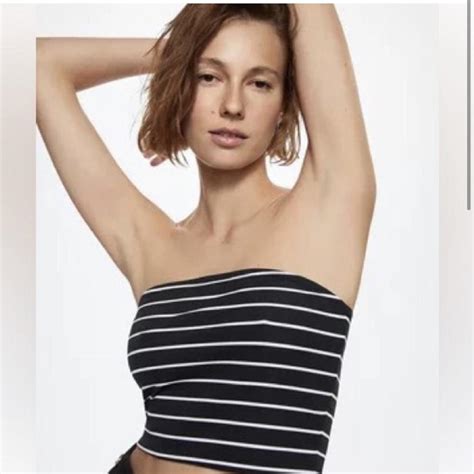 Mango Womens Black And White Crop Top Depop