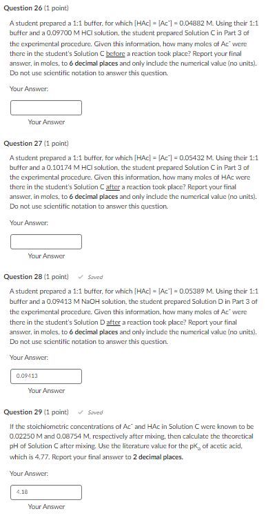 Solved A Babe Prepared A 1 1 Buffer For Which Chegg Com