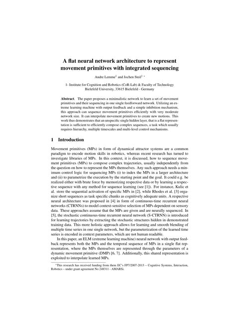 pdf a flat neural network architecture to represent movement