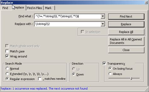 regex how do i replace string1 with string2 if line contains