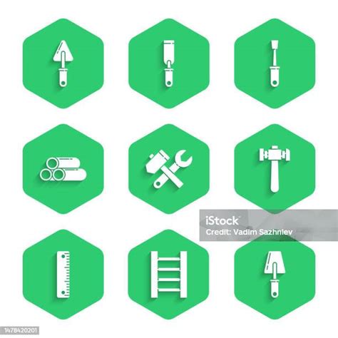 망치와 렌치 스패너 나무 계단 흙손 통치자 산업 금속 파이프 드라이버 및 아이콘을 설정합니다 벡터 갈고리 발톱에 대한 스톡 벡터 아트 및 기타 이미지 Istock